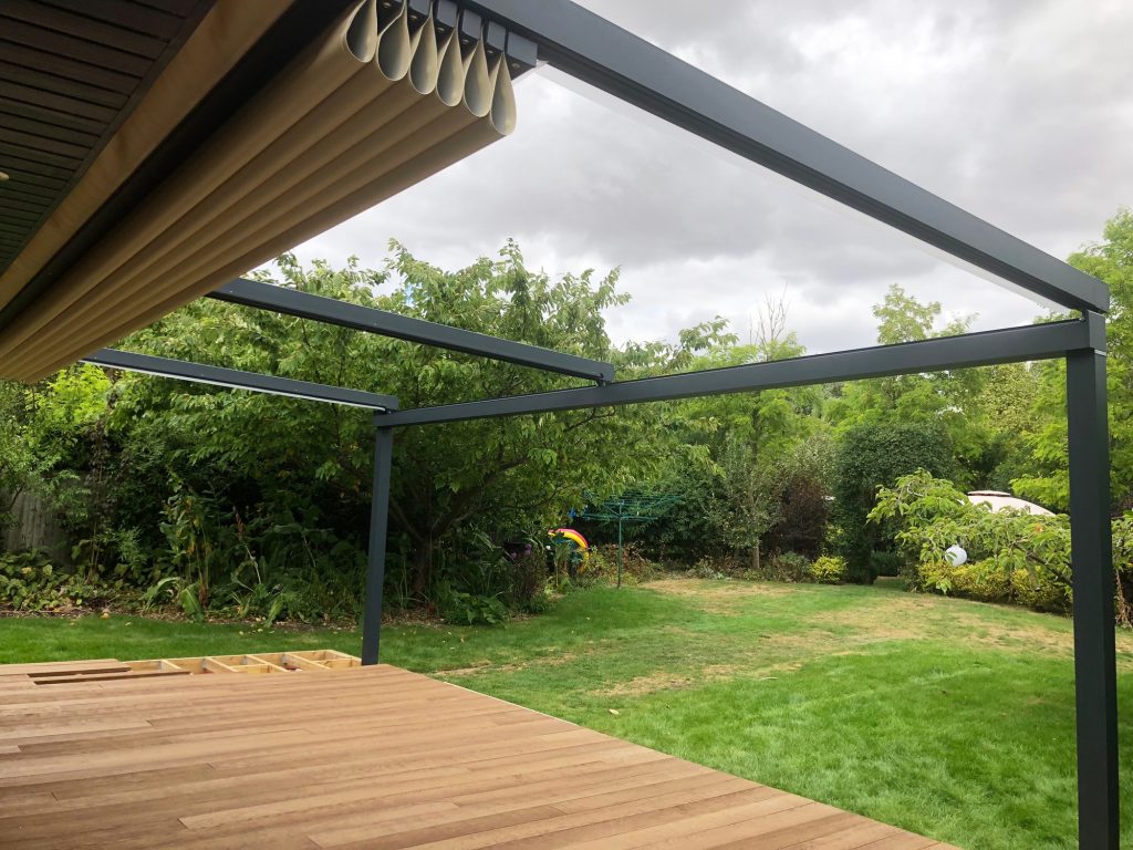 Weinor Pergotex II with LED lights Installed on Decking