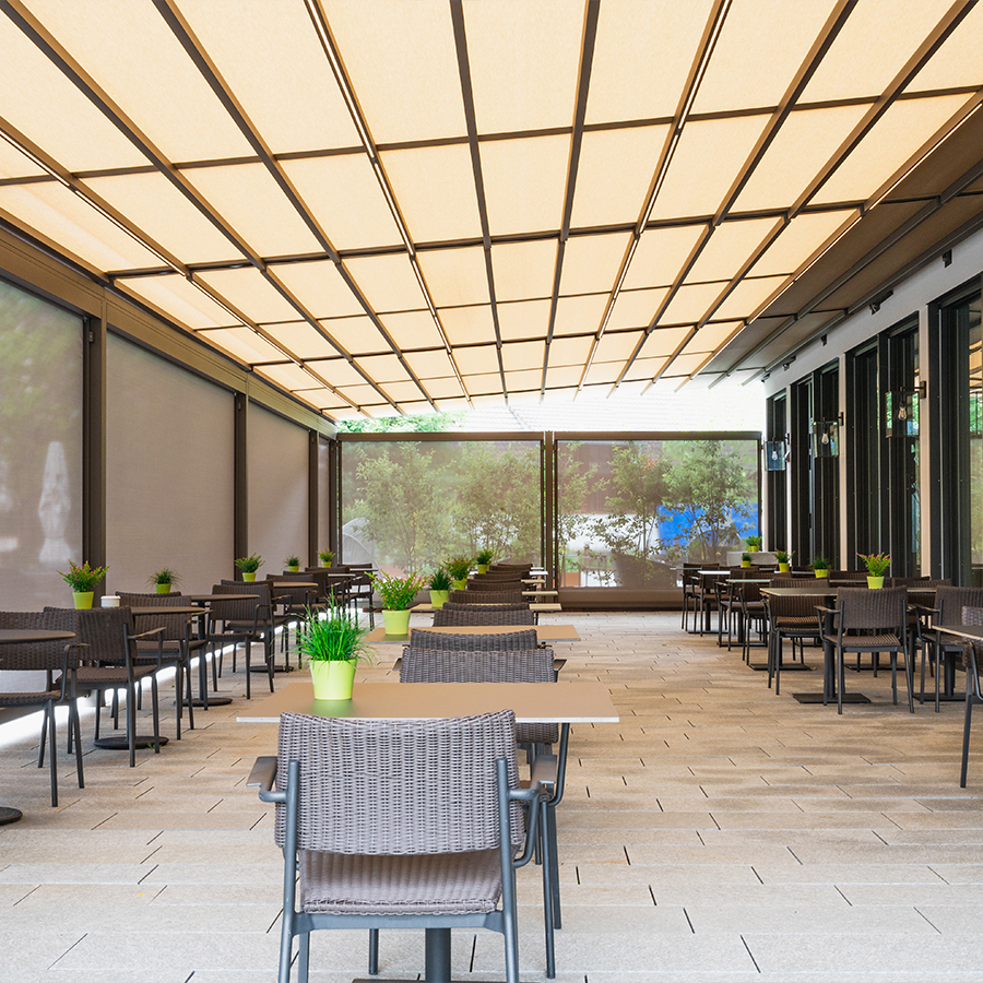 Weinor Pergotex II with LED lights Installed on Decking